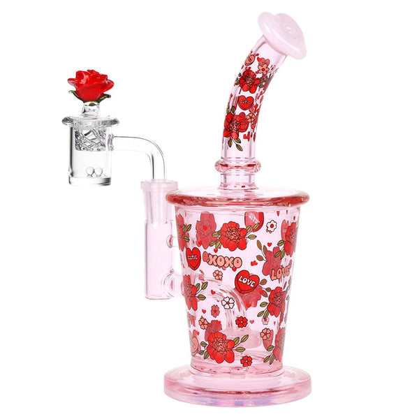 Pulsar Valentine's Rose Glass Dab Rig Set - 8.25" / 14mm F – DankStop